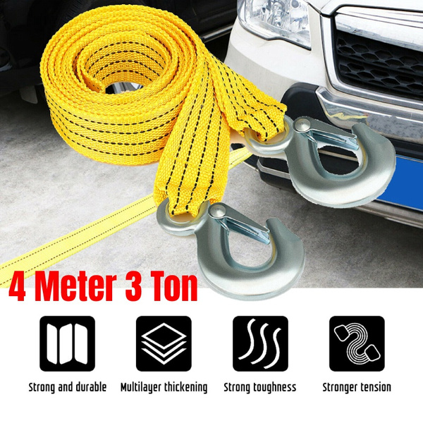 3 Tons Car Tow Cable Towing Strap Rope With Hooks Emergency Heavy Duty ...