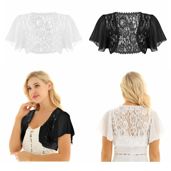 Sexy Bolero Women Black White 2019 Lace Elegant Ladies Shrug Short Bell ...