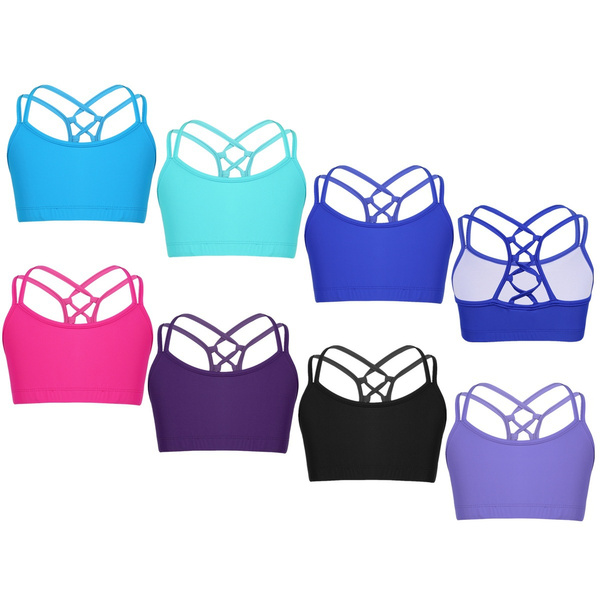 Kids Girls Camisole Criss Cross Back Sport Training Bra Yoga Stretchy ...