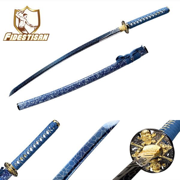 Fidestisan 40 inch Handmade Katana Sword Samurai 1045 Carbon Steel Blue ...