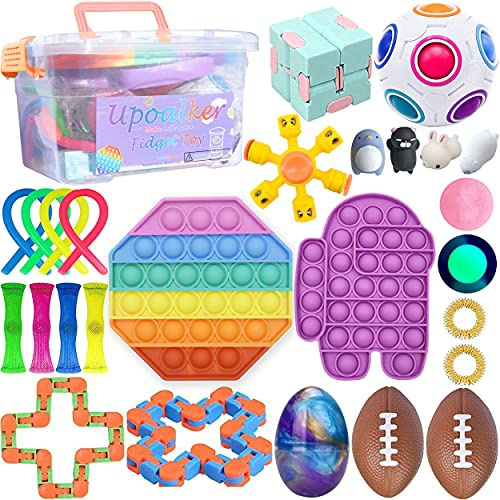 UPOALKER 27 Pcs Fidget Toys Set,pop Fidget Toy Push pop Bubble Sensory ...