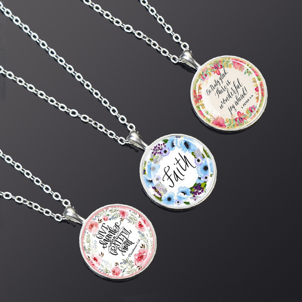 Bible Verse Necklace Glass Dome Pendant Women's Necklace Jesus Christ ...