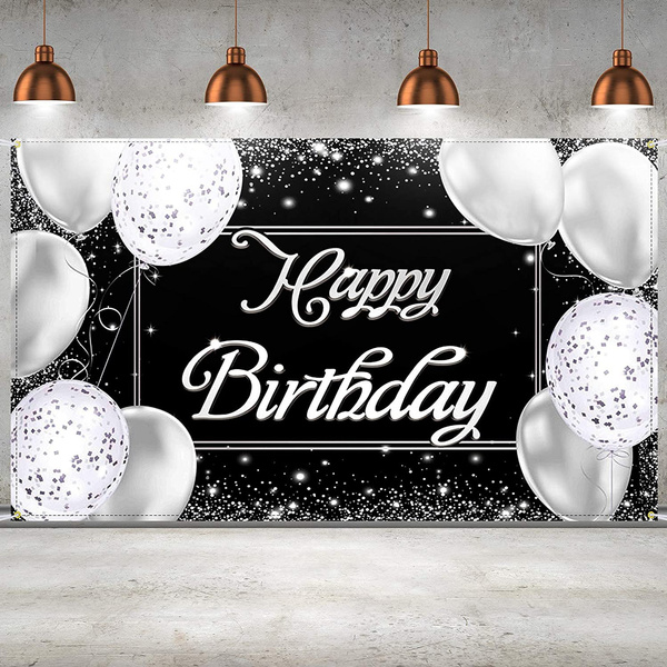 Happy Birthday Backdrop Banner Black and Silver Photography Background ...