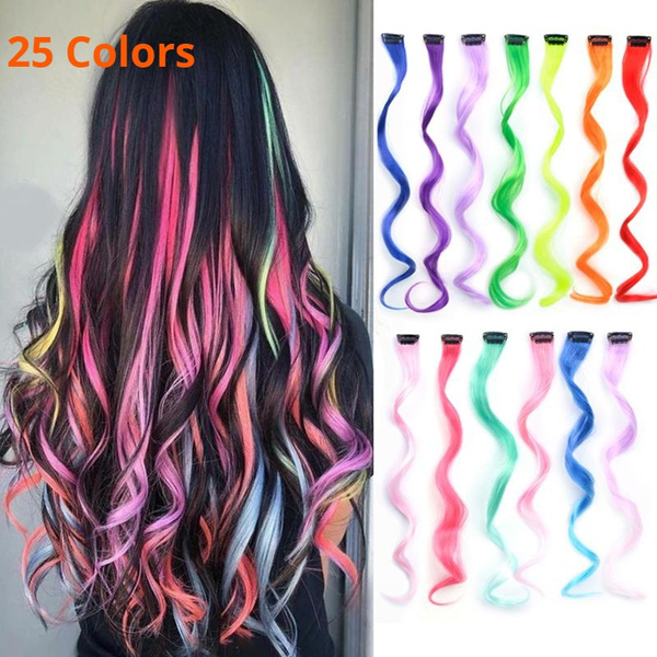 25 Colors Long Curly Hair Highlights Wig 55cm Hair Piece Holographic ...