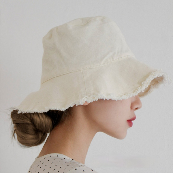Spring Summer Tassel Brim Bucket Hat Women Cotton Portable Foldable ...