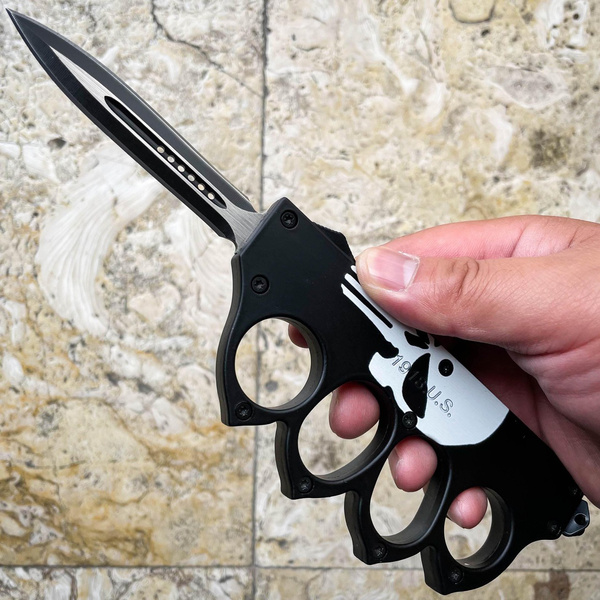US 1918 Trench Knuckle OTF Skull Fixed Blade Tactical Self Defense ...