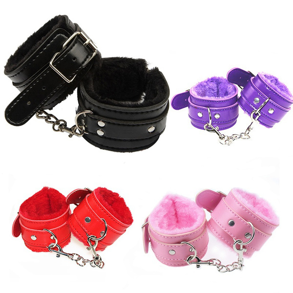 Fluffy Handcuffs Sexy Toys Adjustable PU Leather Furry Handcuffs Ankle ...