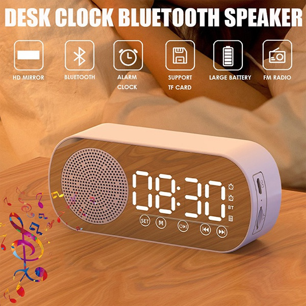 New Desk Speaker Clock Bluetooth Speaker FM Radio Alarm Clock HiFi ...