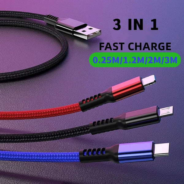 3 in 1 FastCharging Cable Micro USB Type-C Fast Charger Micro USB Type ...