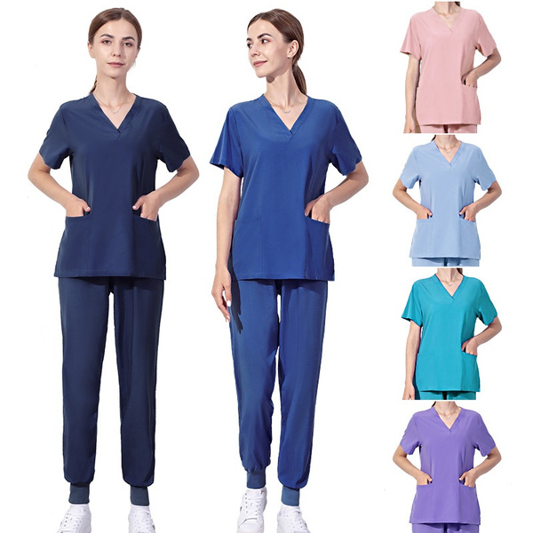 Scrubs Set for Women Joggers V-Neck Pocket Top Uniforms | Wish