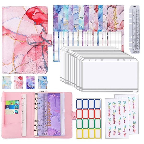 Budget Binder,A6 Marble PU Leather 6 Ring Binder Cover,Money Organizer ...