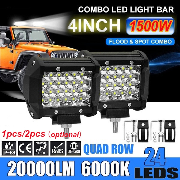 NEW Upgrade 4 Inch 1500W LED Light Bar 1/2PCS 20000LM Spotlight Combo ...