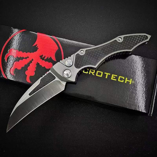 Microtech 166 Hawk AUTO Folding Knife 3.95" Inlaid carbon fibre ...