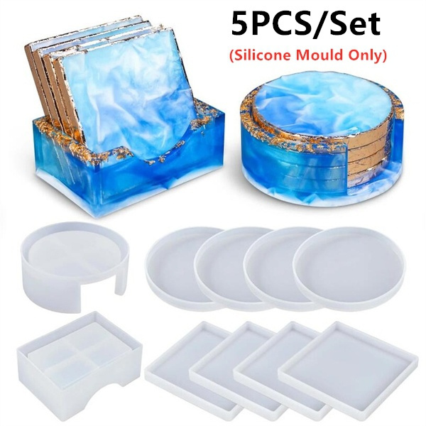 5PCS/Set Round/Square Silicone Molds Sets for Epoxy Resin Diy Coaster ...