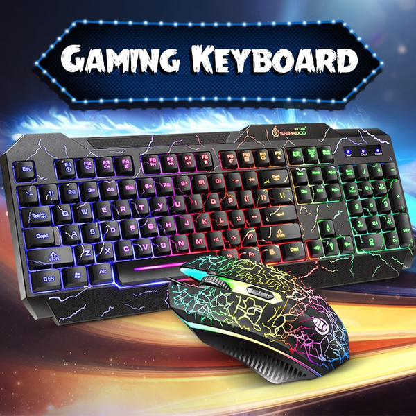 Computer Desktop Wired Gaming Keyboard Mouse Mechanical Feel Led Light ...