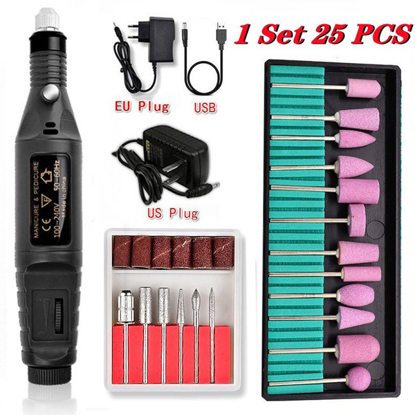 1 Set 25 Bits Nail Power Drill Electric Manicure Machine Pedicure Tools ...