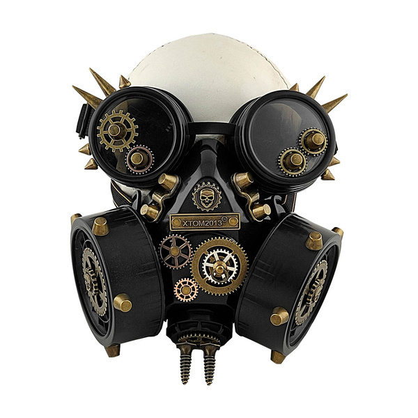 Men Steampunk Gothic Masquerade Skull Gas Mask with Spike Goggles ...