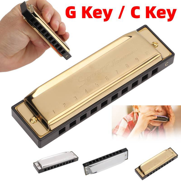 Gold/Silver Harmonica 10 Hole 20 Mouth Organ Rust Corrosion Proof Portable Harmonica For ...