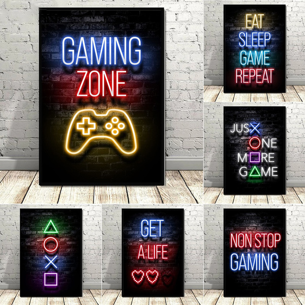 24 Panels Neon Gaming Room Wall Art Video Game Inspired Quotes Canvas ...