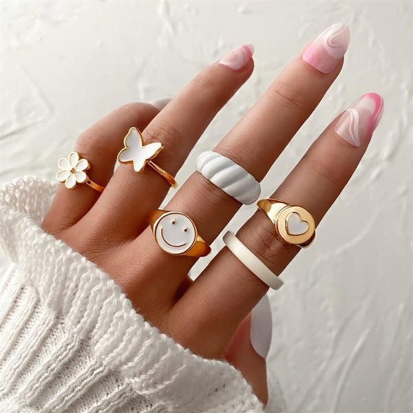 Cute Rings for Women Teen Girls Chunky Rings Jewelry Trendy Smiley Face ...