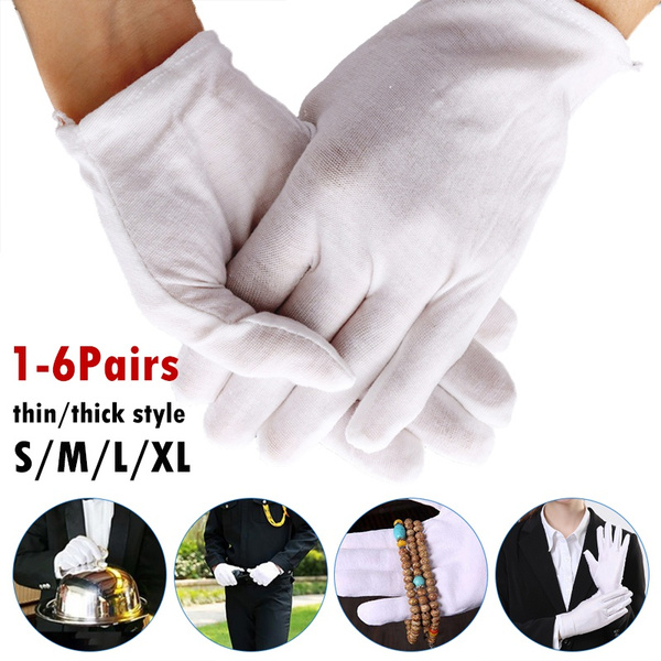 1-6Pairs/Lot White Soft Cotton Ceremonial Gloves Stretchable Lining ...