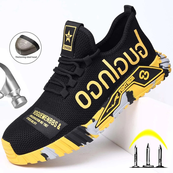 Fashion Men's Flying Fabric Safety Shoes Steel Toe Breathable Work ...