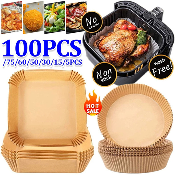 5/15/30/50/60/75/100PCS Air Fryer Accessories Parchment Wood Pulp ...