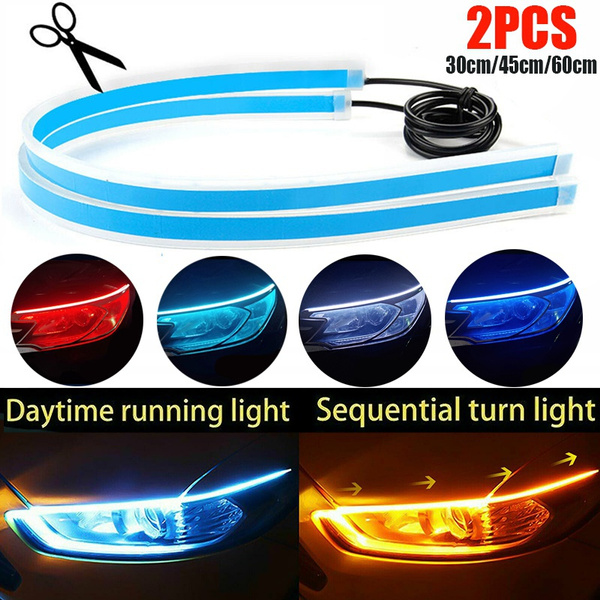 2Pcs 12V Led Headlight Strip for Daytime Running Lights Turn Signal Bulb DRL Sequential ...
