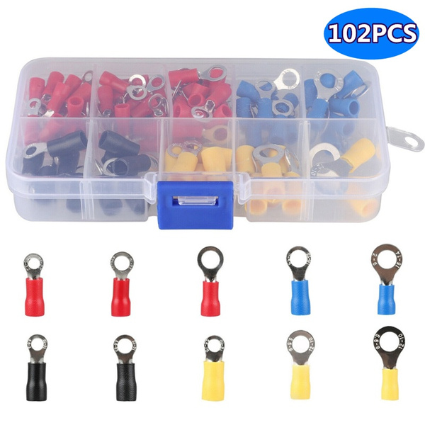102PCS Insulated Electrical Crimp Ring Spade Assorted Connector Wire ...