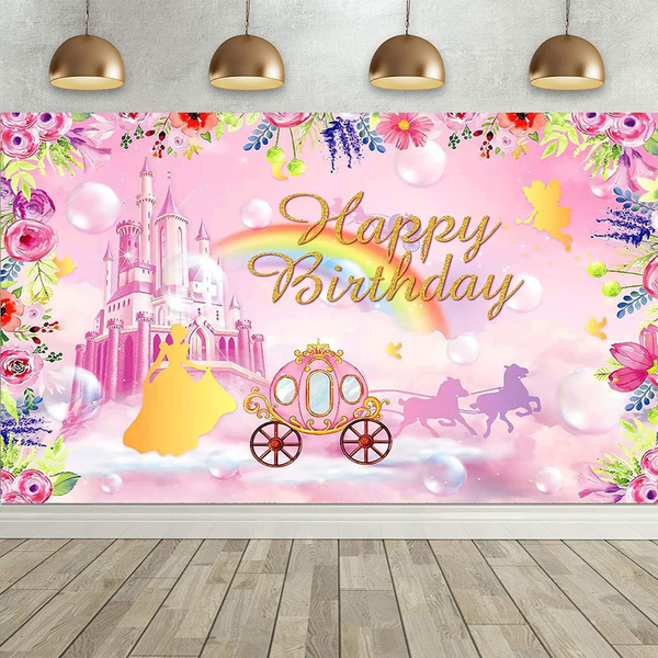 Princess Birthday Party Decorations Girl, Pink Castle Birthday Banner ...