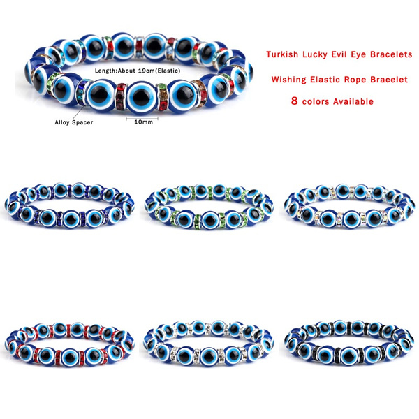 Handmade Turkish Lucky Evil Eye Bracelets For Women Men Blue Eyes Elastic Rope Lucky Bracelet ...
