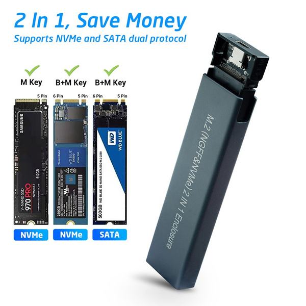 SSD M2 NVMe Case,Dual Protocol M.2 NVME PCIe NGFF SATA M2 SSD Adapter ...