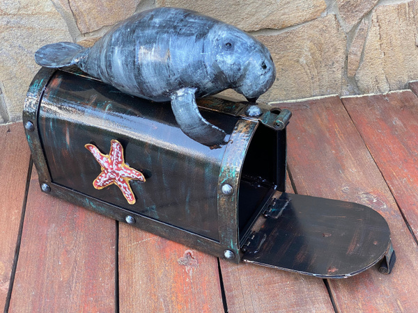 Mailbox, mail box, nautical, coastal, chest, steel gift, manatee, iron ...