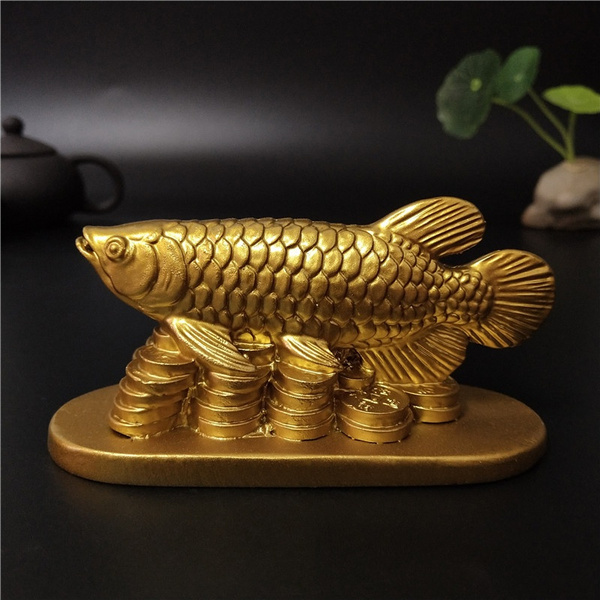 Gold Animals Fish Statues Figurines Lucky Ornaments Home Decoration ...