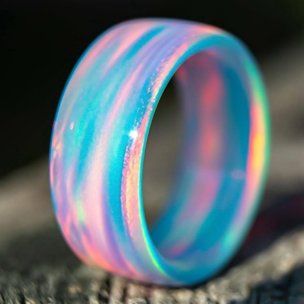 Blue Cloud Opal Ring Rainbow Fire Opal Ring Colorful Chunky Rings Bands Women'S Beach Jewelry ...