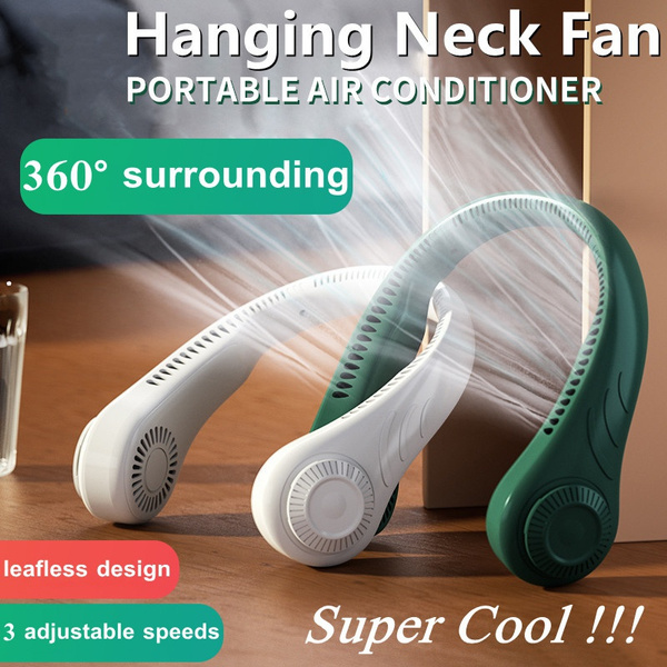 2022 Portable Hanging Neck Fan Cooler Fan USB Leafless 360 Degree ...