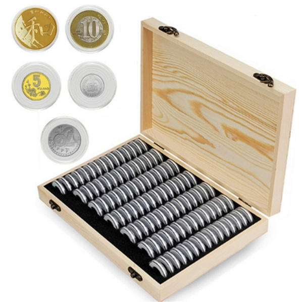 Coin Collections Round Coins Holders Container Display Case Wooden ...