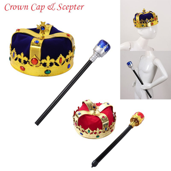 Royal Red Blue Imperial Mens and Womens King Crown Cap and Scepter ...