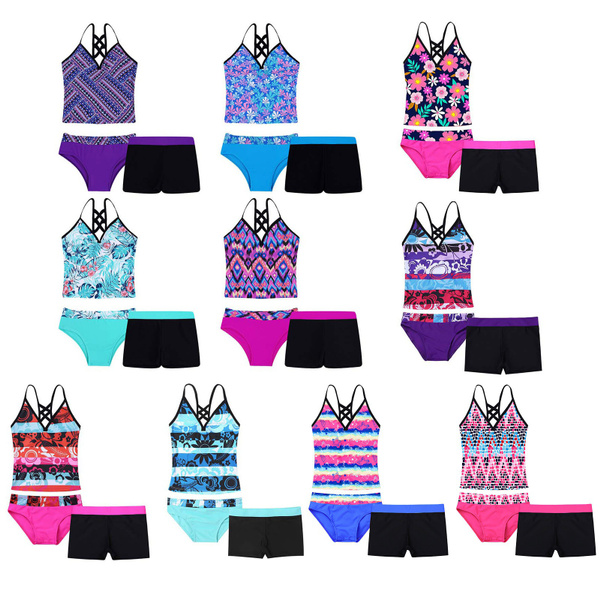 Girls Swimsuits Three Piece Tankini Sets Bathing Suits Summer Beach ...