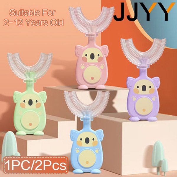 JJYY 1 Pc/2 Pcs Kids U Shaped Toothbrush Silicone Soft Toothbrush ...