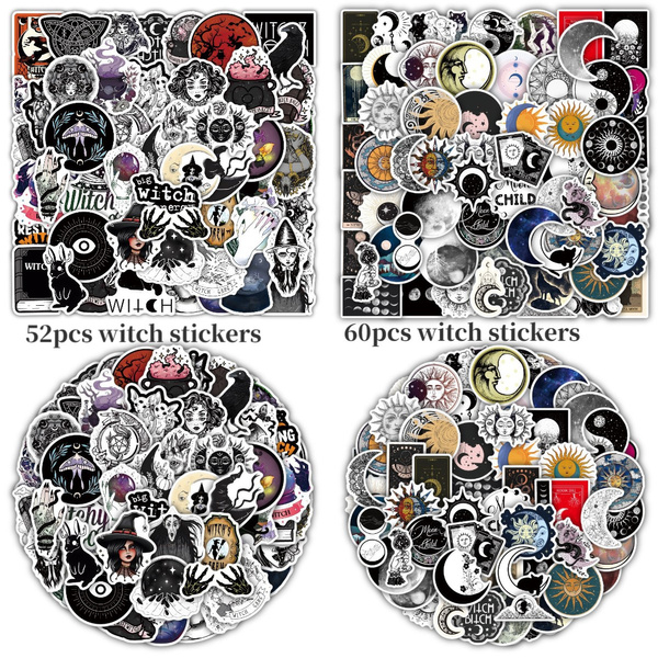 10/52/60pcs Witch stickers and Retro Moon Sticker goth stickers Vintage ...