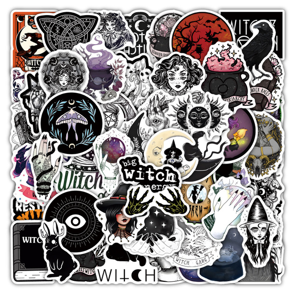 10/52/60pcs Witch stickers and Retro Moon Sticker goth stickers Vintage ...