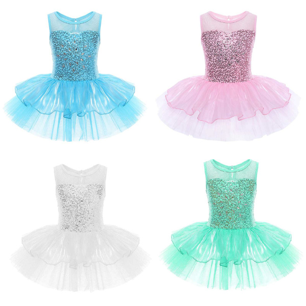 Kid Girls Sequin Ballet Dance Dress Glitter Flower Tutu Skirted Leotard ...