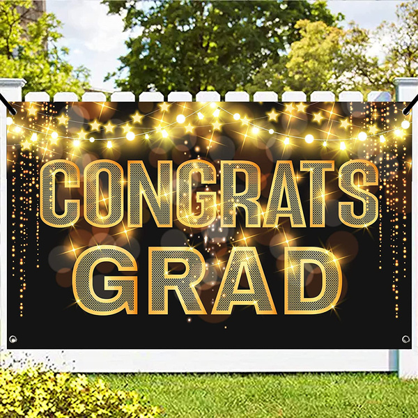XtraLarge, Congrats Grad Banner - 72x44 Inch, Black and Gold Graduation ...