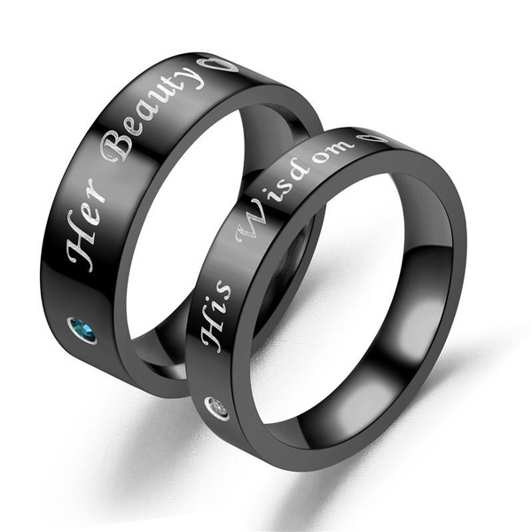 Stainless Steel Her Beauty His Wisdom His and Hers Couple Ring Wedding Rings Men Women Titanium ...