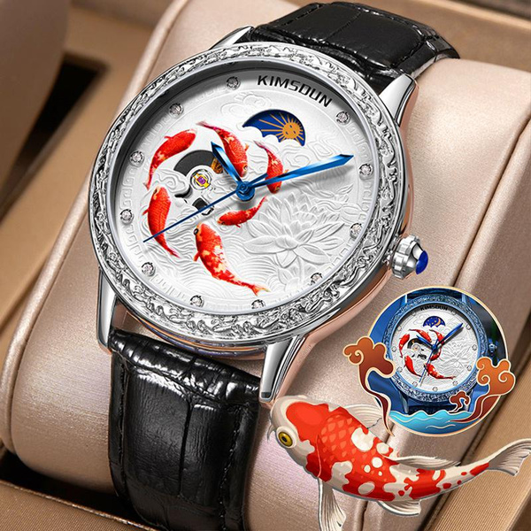 Automatic Mechanical Men Watch Good Luck Koi Fish Patterned Man Watches ...