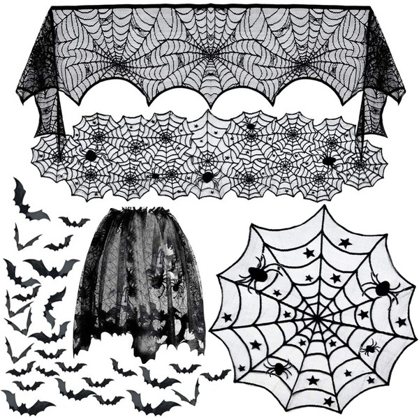 Halloween Table Cloth Spider Web Black Lace Table Cover Halloween Party ...