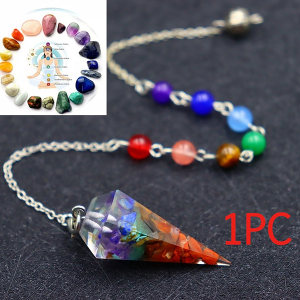 Natural Stone Crystals Pendulum 7 Chakra Healing Reiki Pendant Hexagonal Column for Dowsing ...