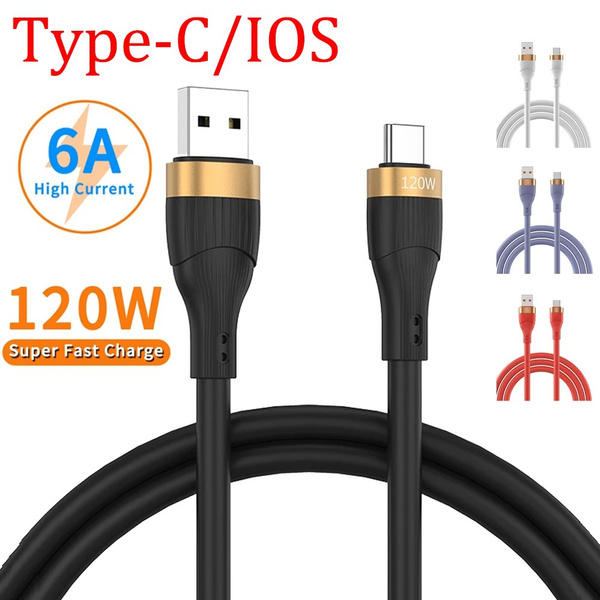 120W Extra Thick 6A USB Type C/IOS Cable Fast Charging Wire USB-C ...