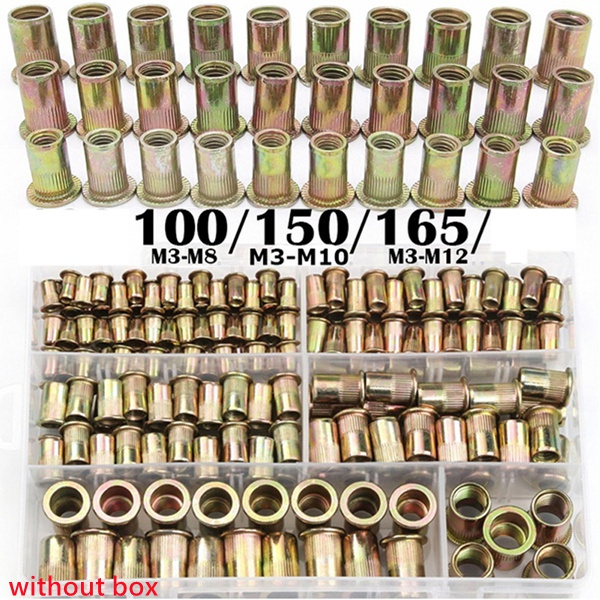 100/150/165 Pcs M3-M12 Multi Size Zinc Plated Carbon Steel Flat Head ...